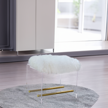 Authentic Mongolian Fur Accent Acrylic Vanity Stool
