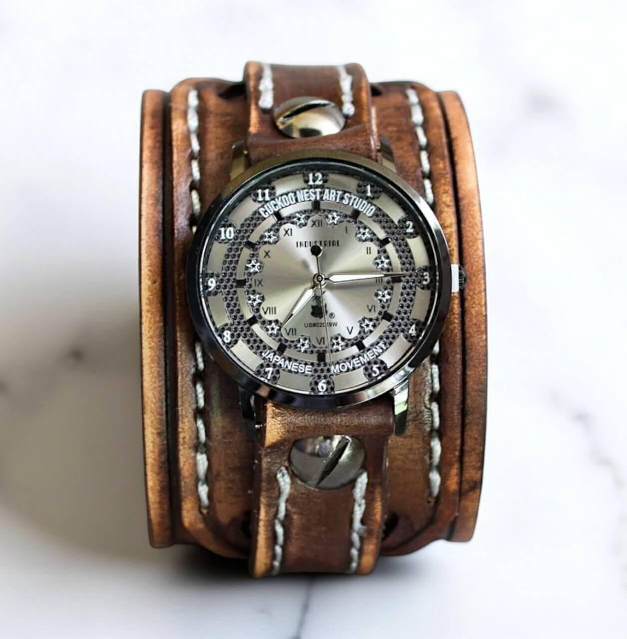 Saddleback Leather Cuff Watch – Handmade 2" Cuff | Industrial Dial