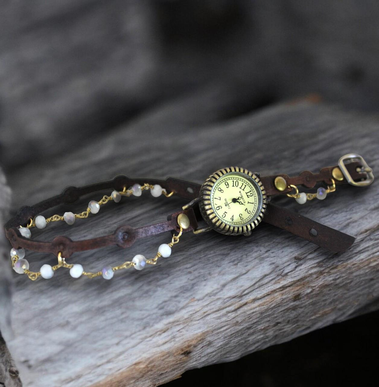 Vintage Leather Wrap Watch for Women - Full Grain Distressed Black ...