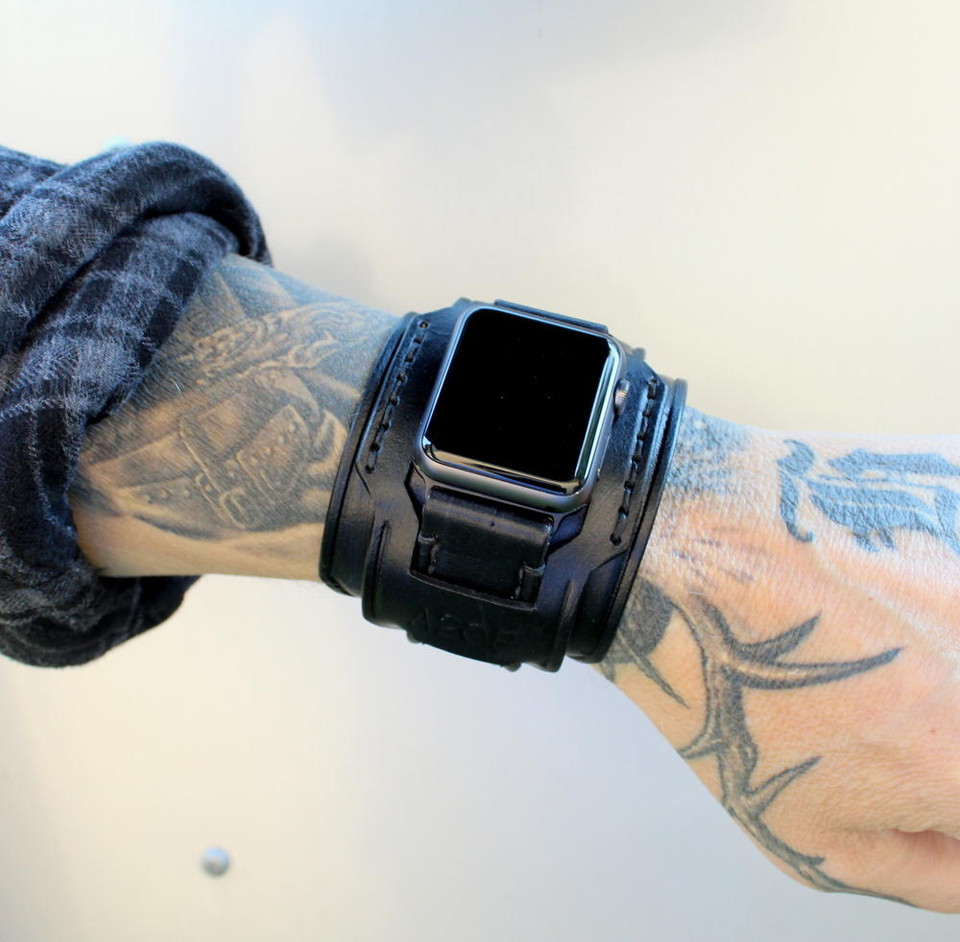 The Legacy Cuff – Classic Black Leather Apple Watch Band for Series 1-10