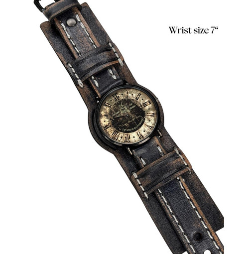 Distressed Black Leather Cuff Watch – 7" | Final Few – 50% Off | Cuckoo ...