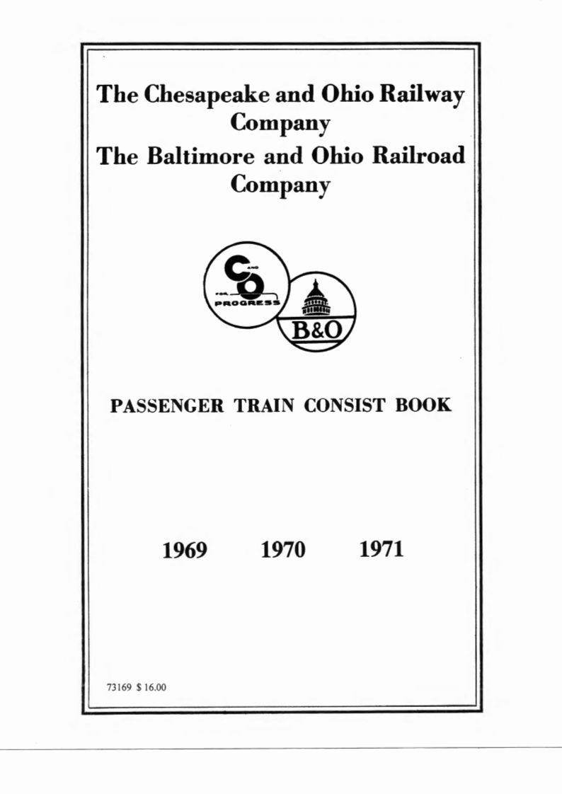 1969, 1970, 1971 C&O/B&O PASSENGER TRAIN CONSIST BOOK - B&O Railroad ...
