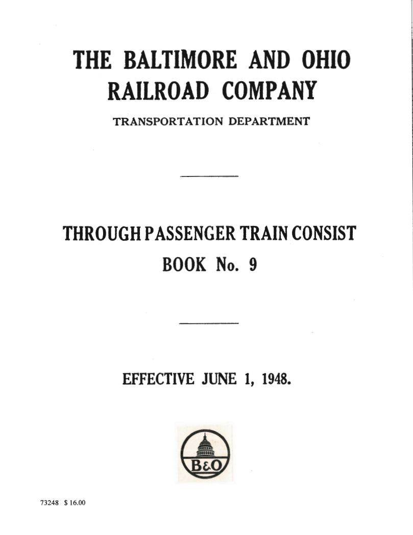 1948 (June) B&O PASSENGER TRAIN CONSIST BOOK - B&O Railroad Historical ...