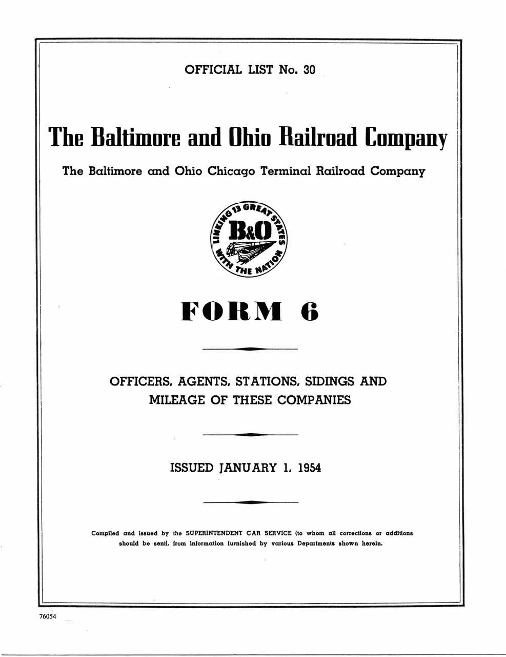 B&O Form 6, 1954 - B&O Railroad Historical Society