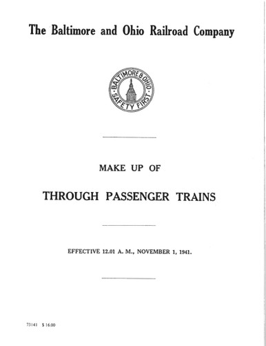 1941 B&O PASSENGER TRAIN CONSIST BOOK - B&O Railroad Historical Society