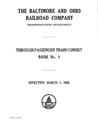 1948 (March) B&O PASSENGER TRAIN CONSIST BOOK - B&O Railroad Historical ...