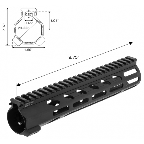UTG PRO ARWEN 10" M-LOK FREE FLOAT HANDGUARD, BLACK, MTU045SEM