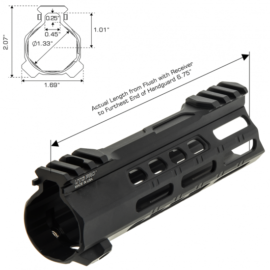 UTG PRO FORERUNNER 7" M-LOK FREE FLOAT HANDGUARD, BLACK, MTU044SPM