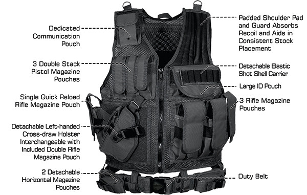 UTG 547 LAW ENFORCEMENT TACTICAL VEST, LEFT HANDED, BLACK, PVC-V547BL