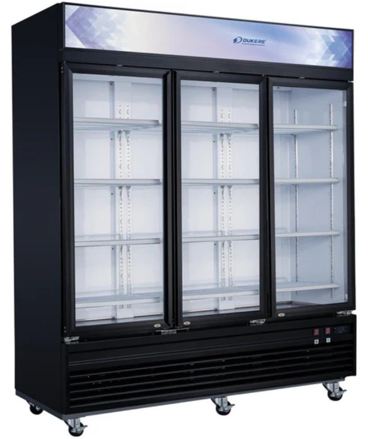 Dukers Commercial Glass Swing 3-Door Merchandiser Freezer
