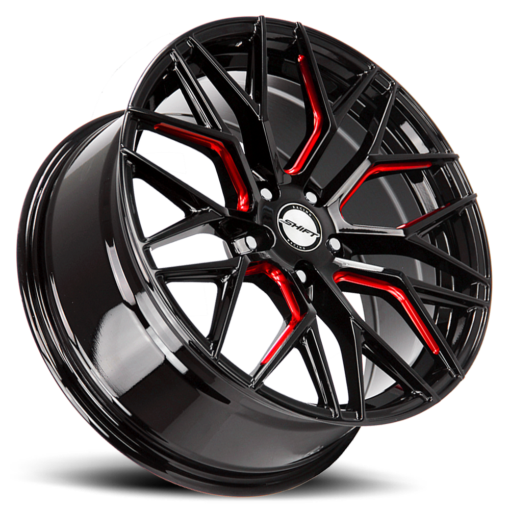 Shift H33 Spring Wheels Rims 20x8.5 5x114.3 Gloss Black W/ Candy Red ...