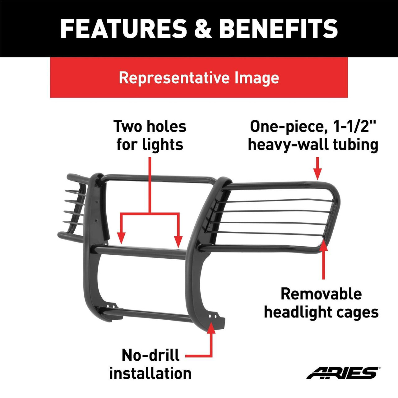 Aries Black Steel Grille Guard, Select Jeep Wrangler JL | BBDR 1053