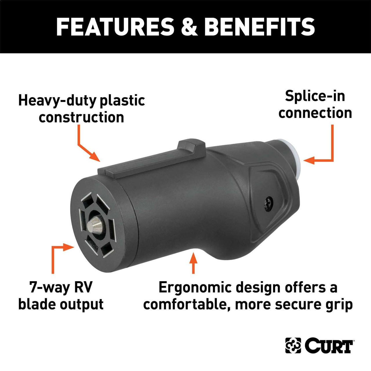 Curt | 58145 | Heavy-Duty 7-Way RV Blade Connector Plug
