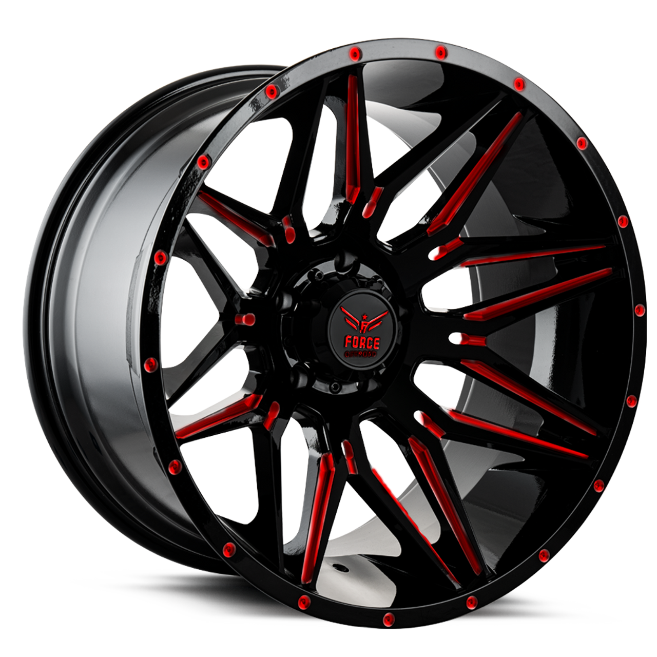 Force Off-Road F34 Wheels Rims 20x12 5x139.7 Red Milled -44mm | F3420125139.7-44R/M