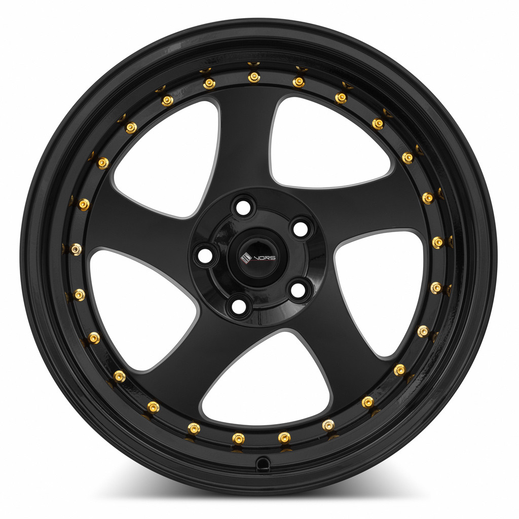 Vors Vr2 Wheels Rims 18x9 5x108 Black W/ Gold Rivets 35mm ...
