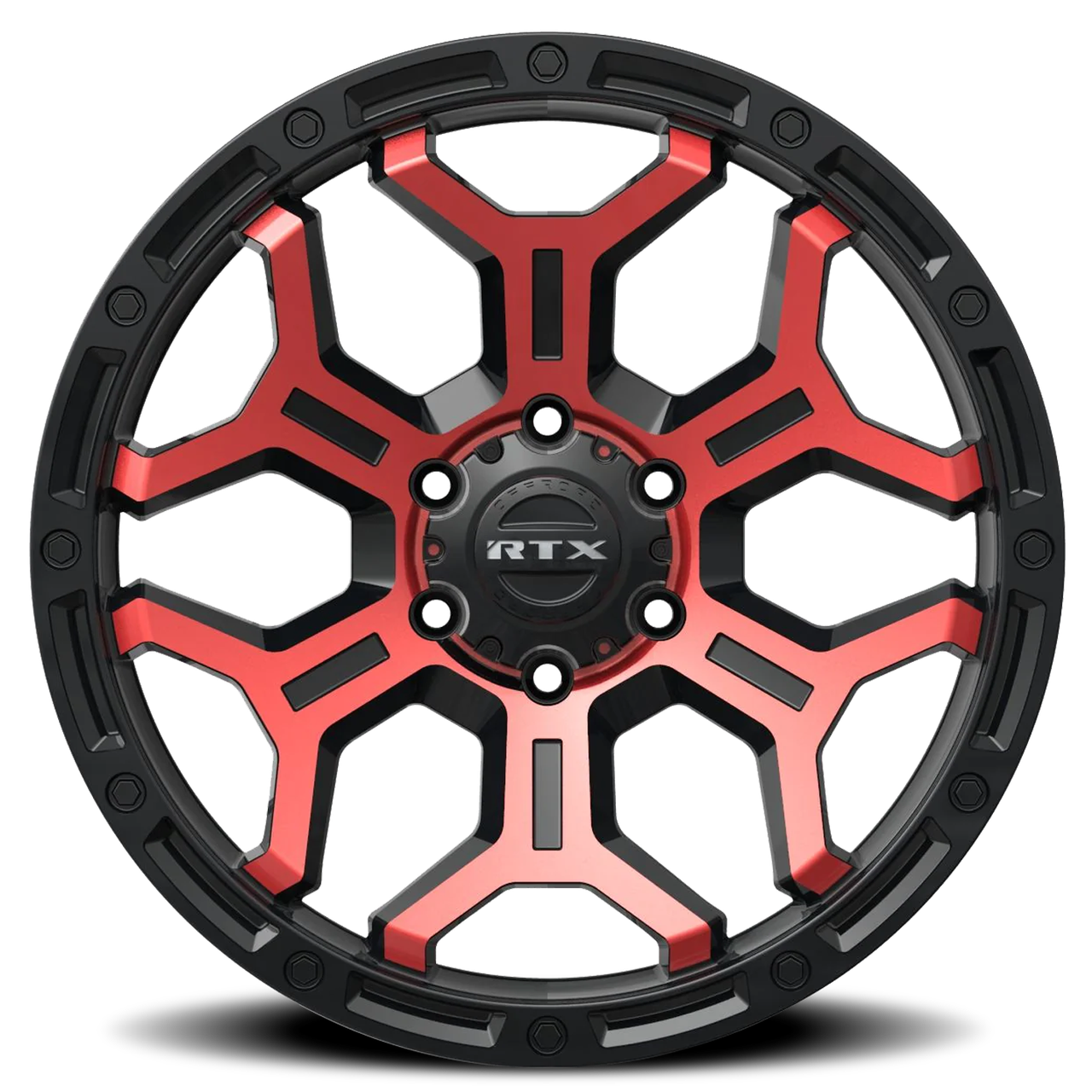 RTX Goliath 18x9 6x139.7 Black Machine Red Spokes 0mm Wheels