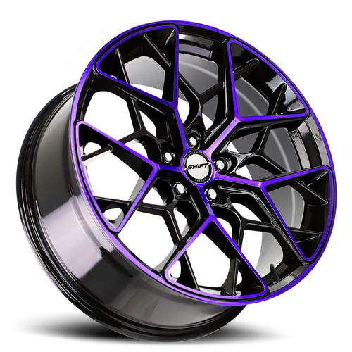 Shift H35 Piston Wheels Rims 20x8.5 5x120 Gloss Black & Purple Machined ...