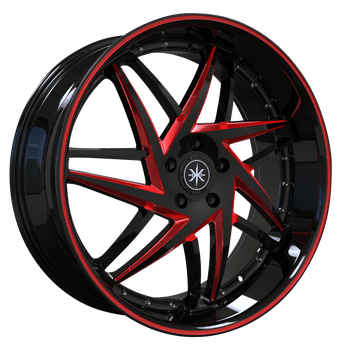 Karma Kustom K14 Wheels Rims 22x9 5x115 Black Milled With Red Paint ...