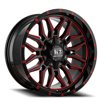 K2 Rage K16 Wheels Rims 20x9 5x127 5x139.7 Black W/ Red Milling 0mm ...