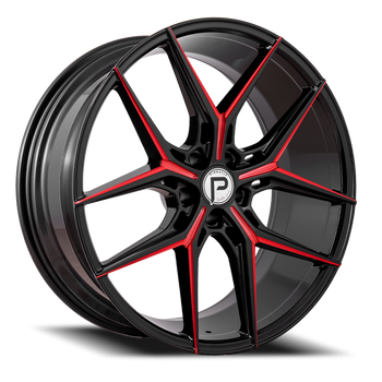 Pinnacle Splendent P204 Wheels Rims 22x9 5x115 Black W/ Red Milling ...