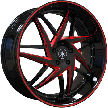 Karma Kustom K14 Wheels Rims 22x9 5x114.3 Black Milled With Red Paint ...