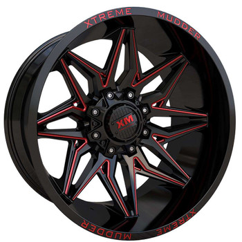 Xm Offroad Xm-342 Wheels Rims 22x12 8x180 Gloss Black W/ Red Milling ...