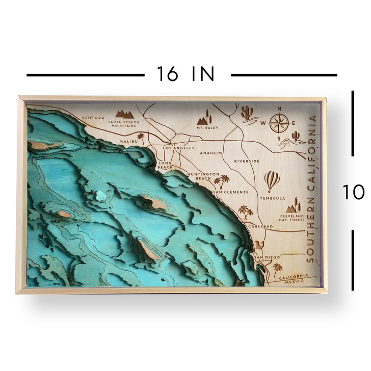 Southern California Bathymetric Layered Wooden Map