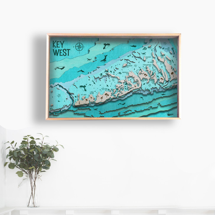 Key West Islands Bathymetric Layered Wooden Map