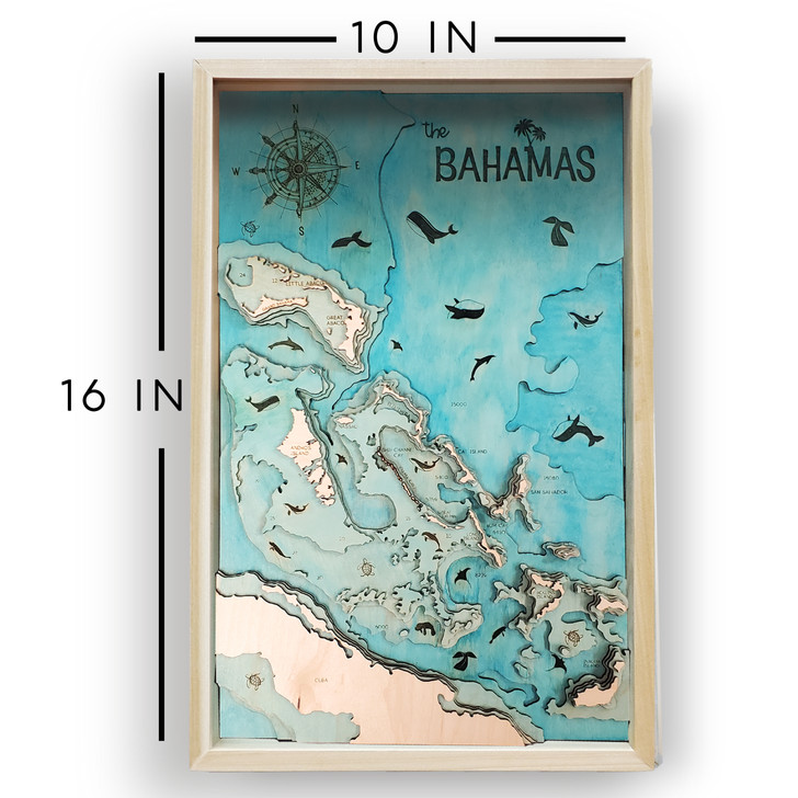 Bahamas Bathymetric Layered Wooden Map