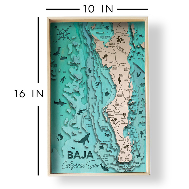 Baja California Sur Bathymetric Layered Wooden Map