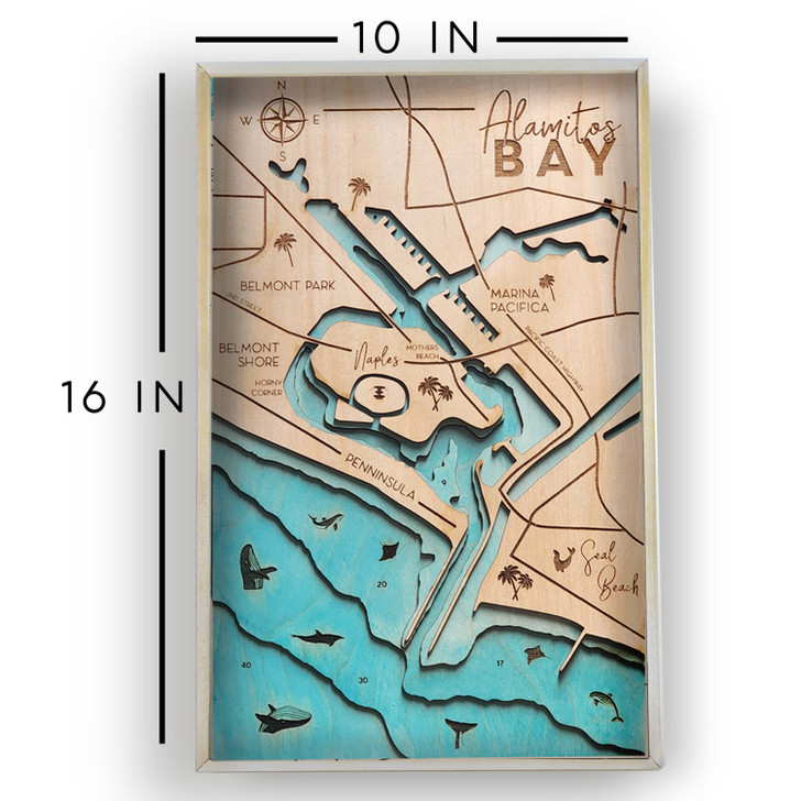 alamitos bay Bathymetric Layered Wooden Map