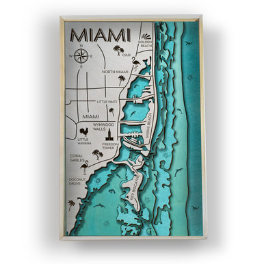 Miami Bathymetric Layered Wooden Map
