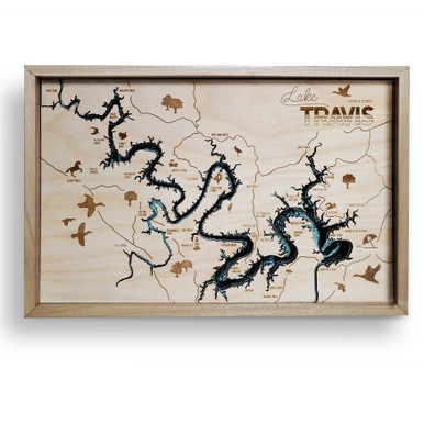 Lake Travis Bathymetric Layered Wooden Map