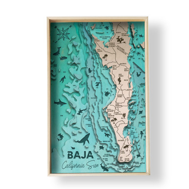 Baja California Sur Bathymetric Layered Wooden Map