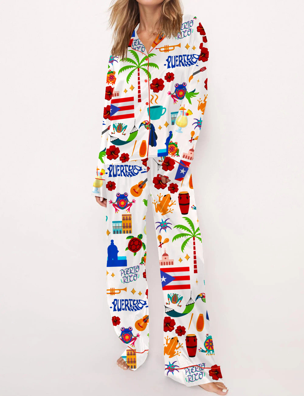 Puerto Rico Vacation Silky Satin Pajama Set For Women