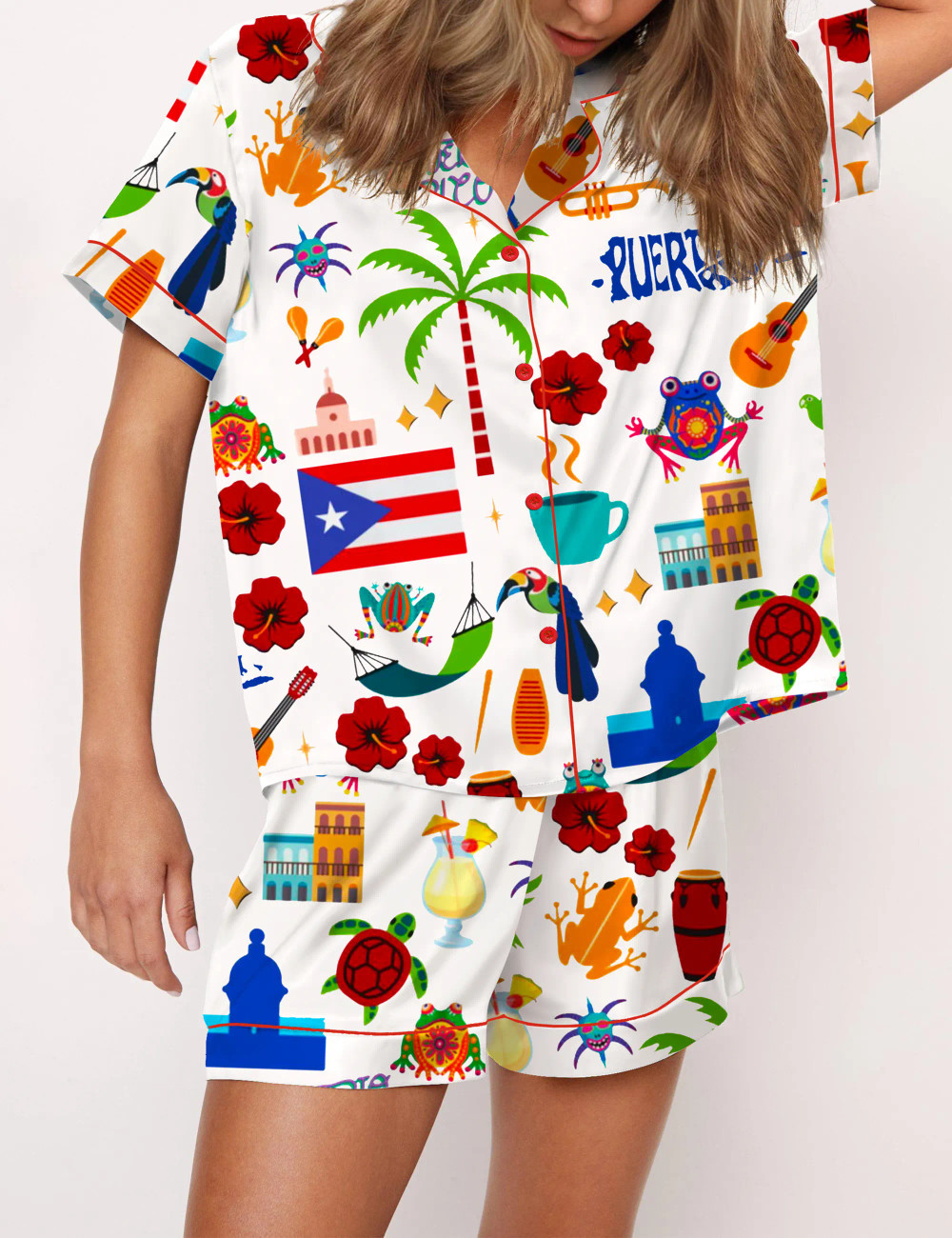 Puerto Rico Vacation Silky Satin Pajama Set For Women