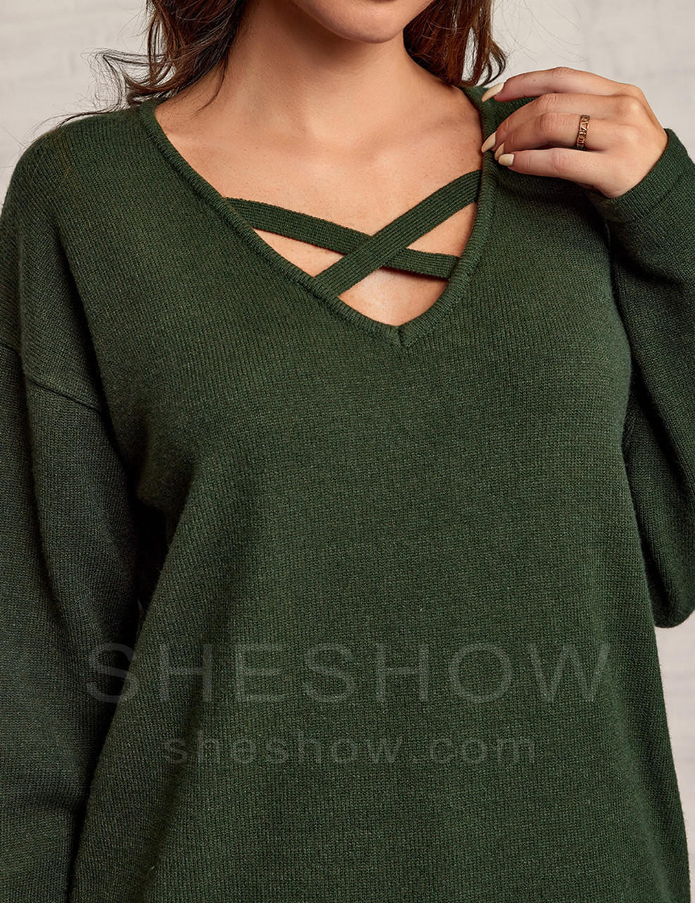 V-Neck Crossover Detail Sweater