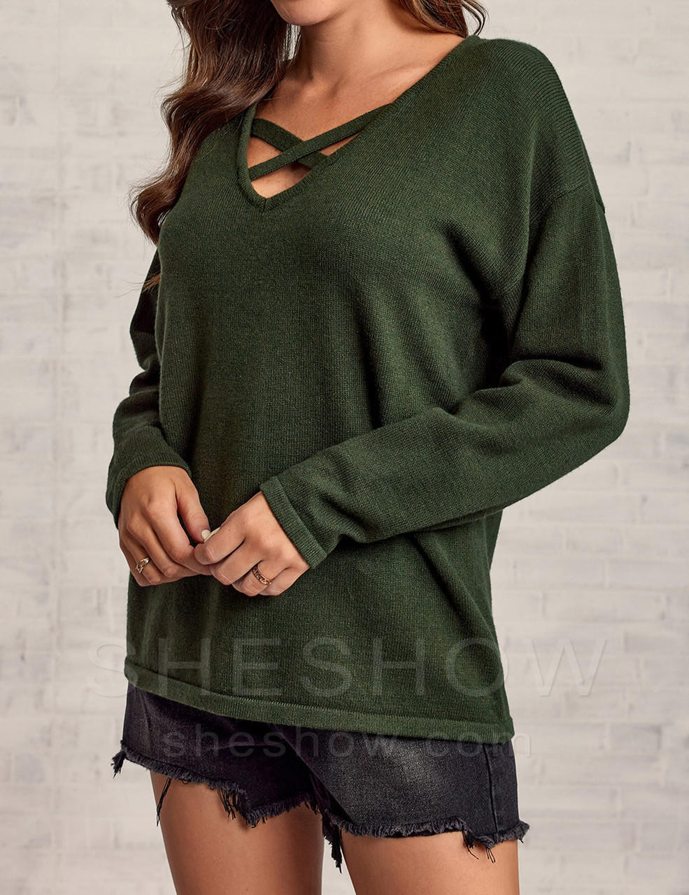V-Neck Crossover Detail Sweater