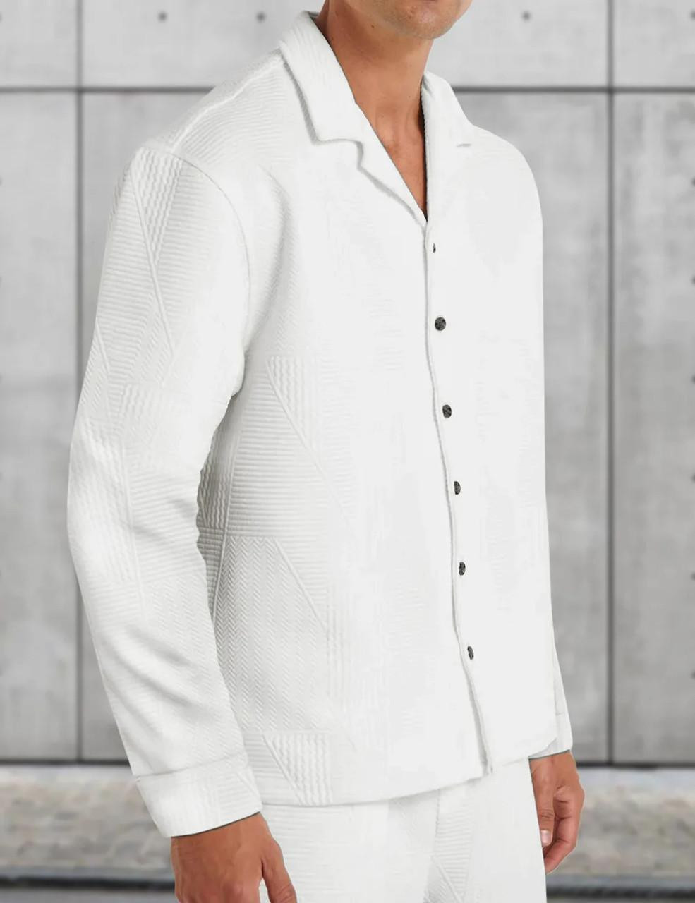 Embossed Textured Lapel Collar Shirt Jacket For Men