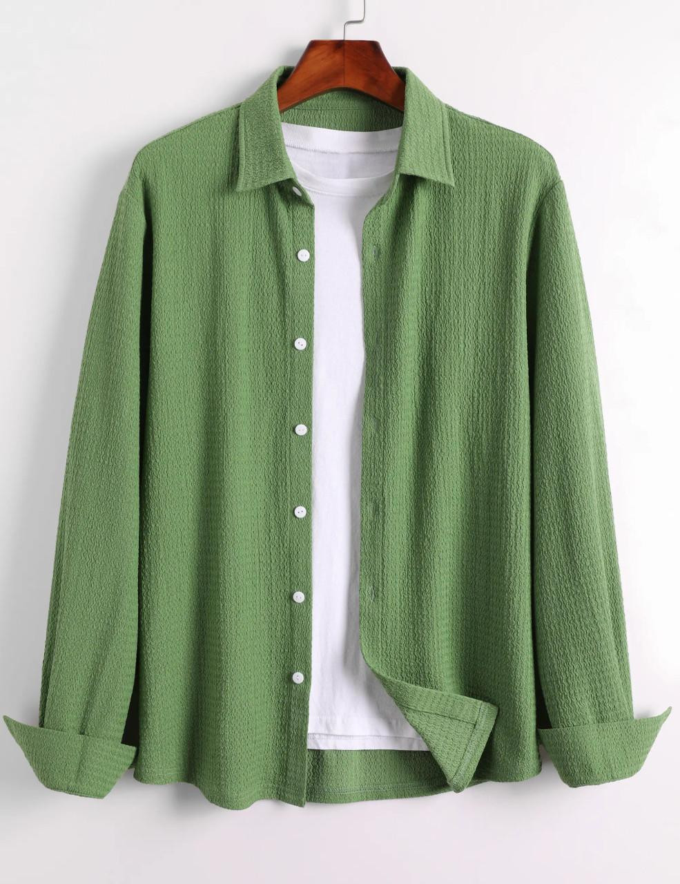 Solid Color Textured Long Sleeve Shirt For Men
