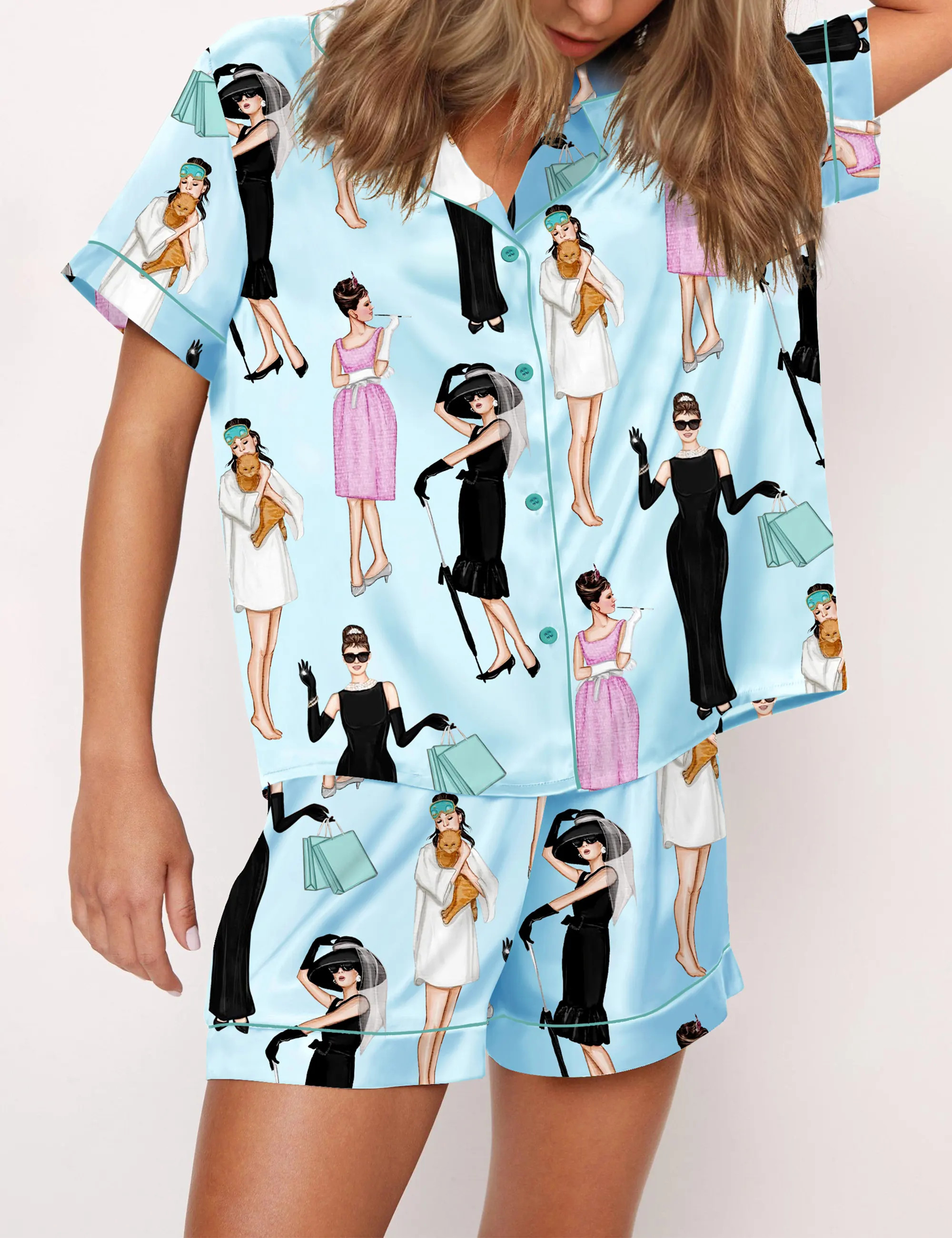 Breakfast At Tiffany's Satin Pajama Set For Women