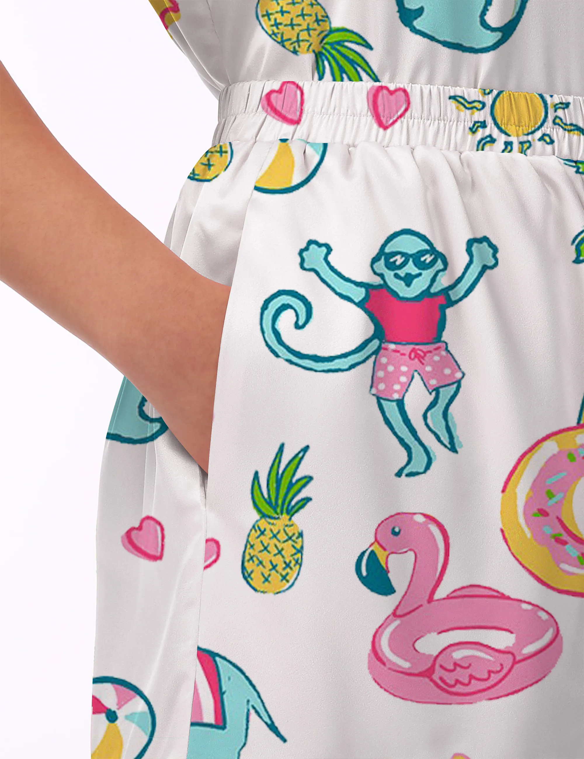 Pool Party Monkey Satin Pajama Set For Women