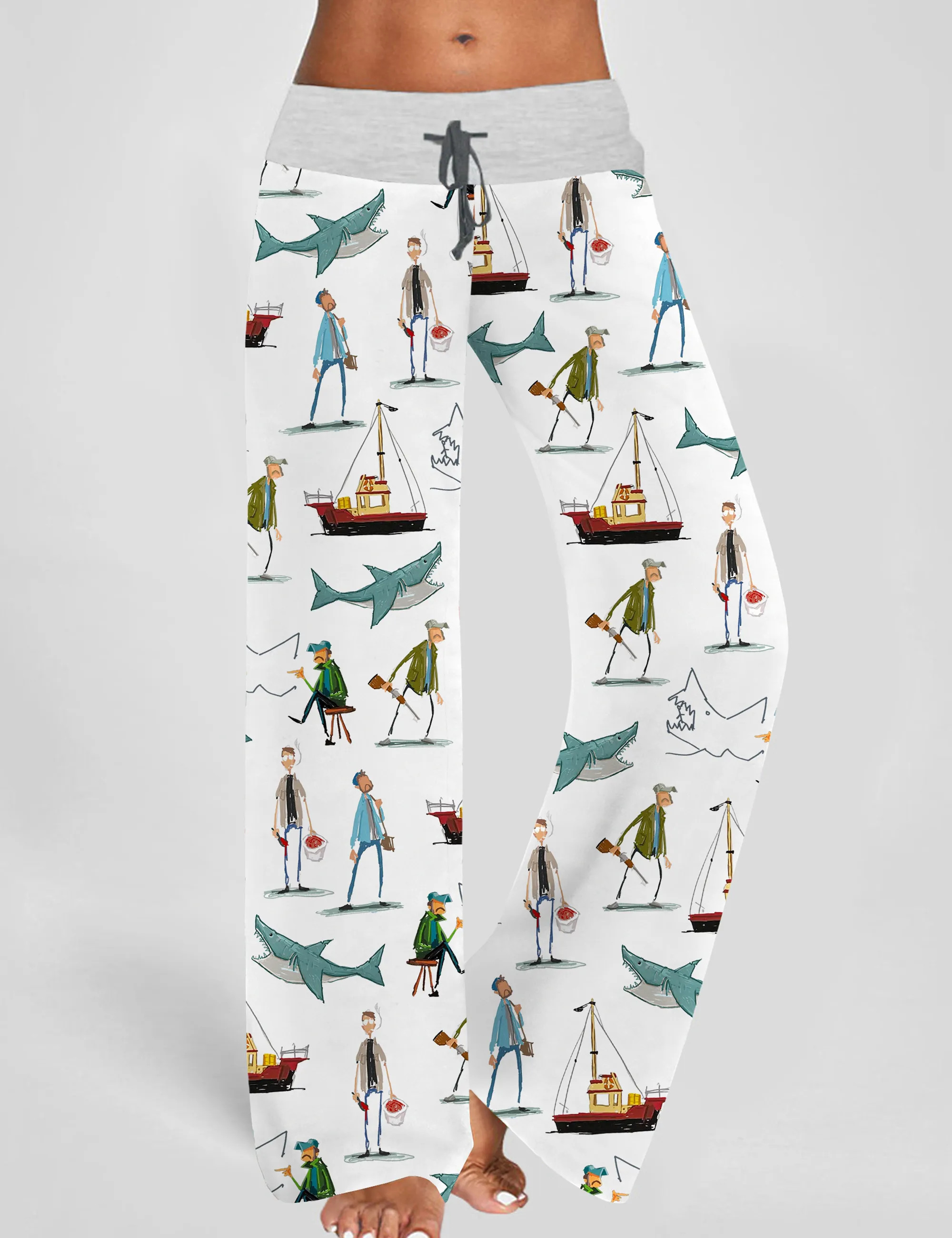 Shark Contrast Wide Leg Pants For Women