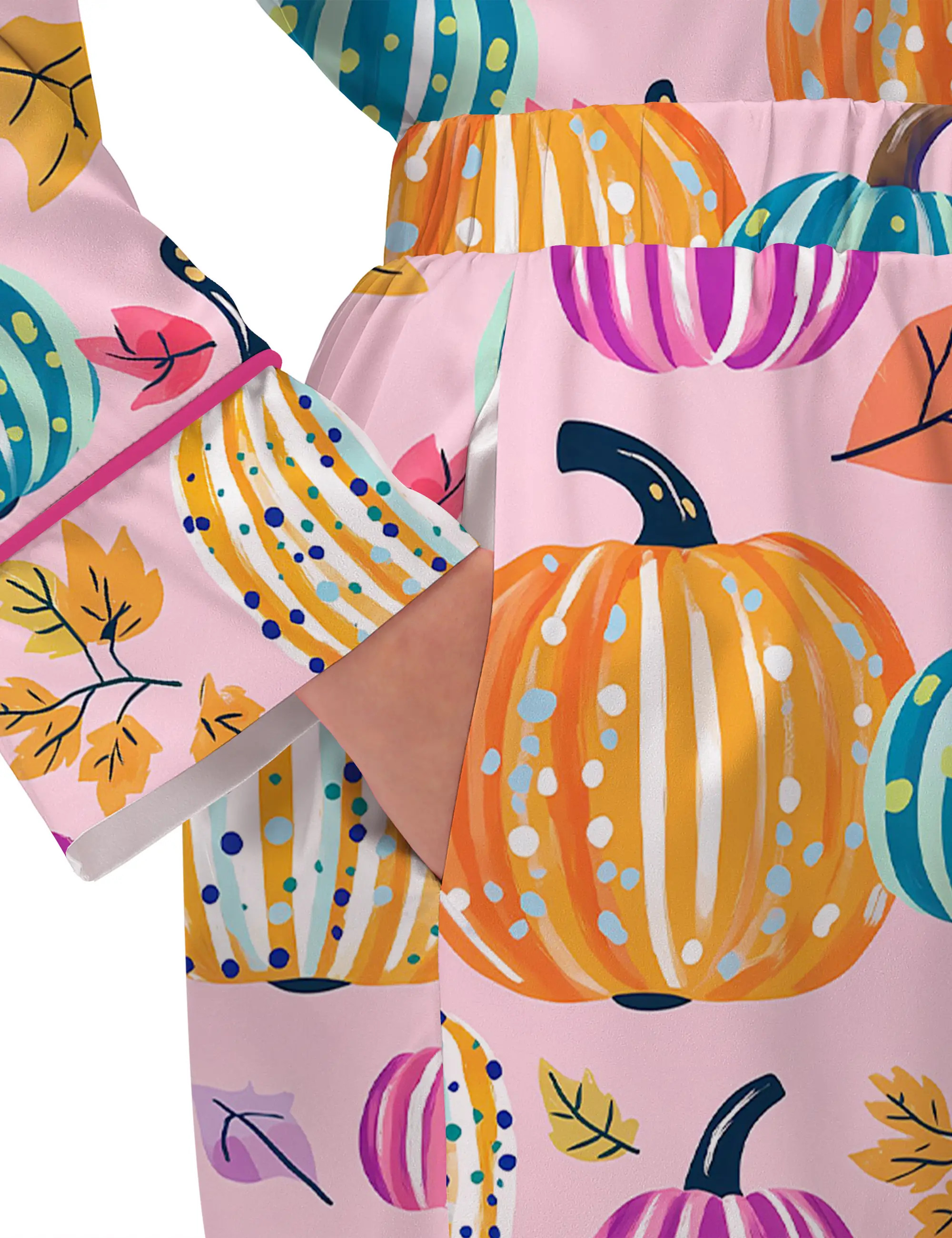 Fall Pumpkin Silky Satin Pajama Set For Women