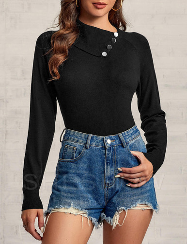 Button-Neck Pullover Sweater