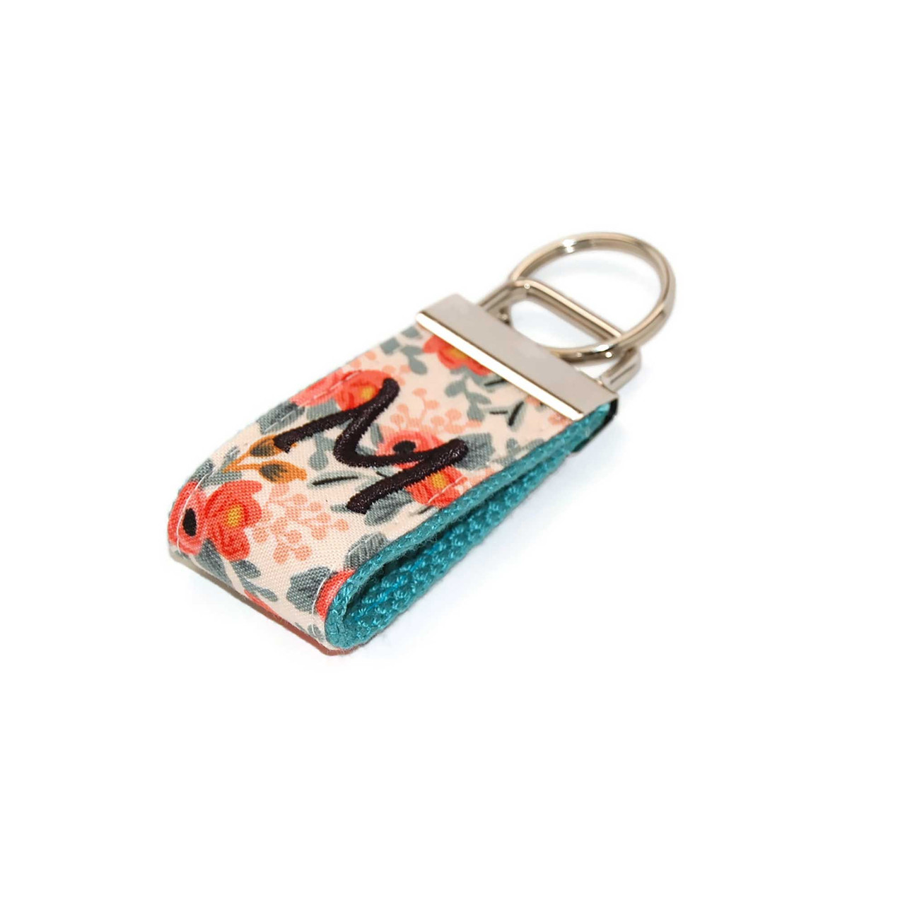 Floral Coral Mint with Letter Mini Keychain
