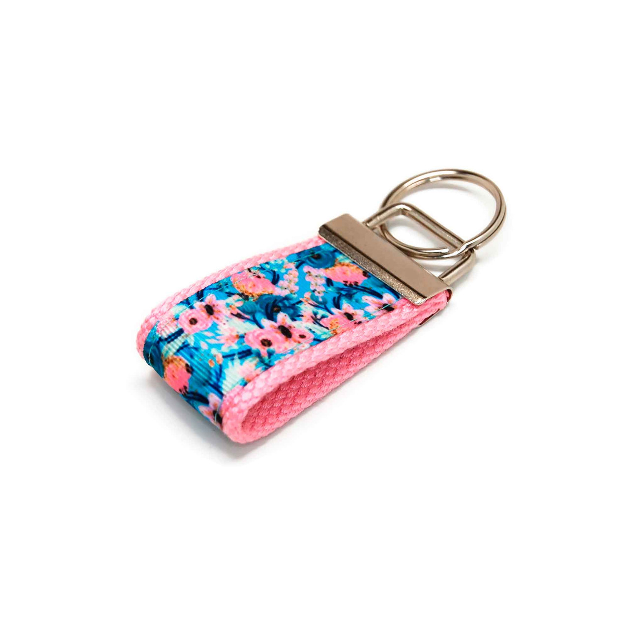 Blue and Pink Floral Ribbon Mini Keychain