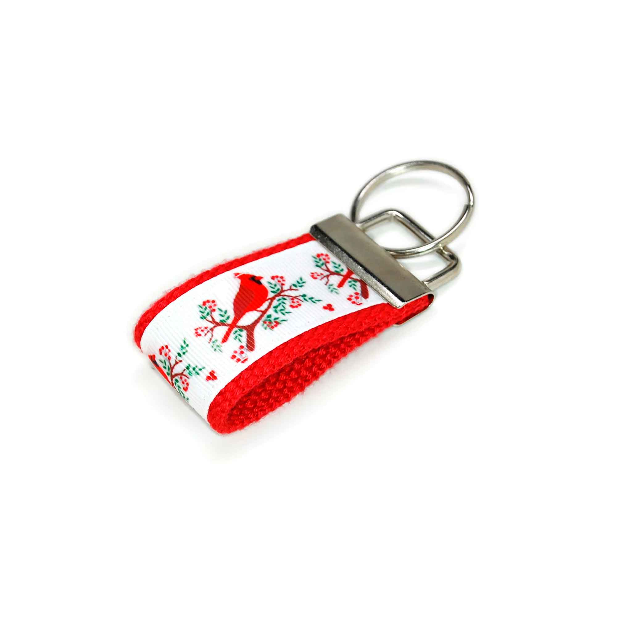Red Cardinal Bird Ribbon Mini Keychain