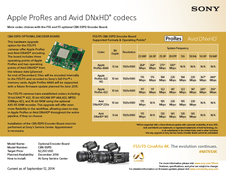 Apple ProRes and Avid DNxHD Codecs with the CBK-55PD Optional Encoder ...