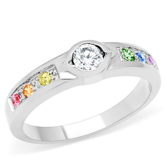 Unique Backset Stone Rainbow Gem Ring - LGBT Steel Lesbian Pride ...